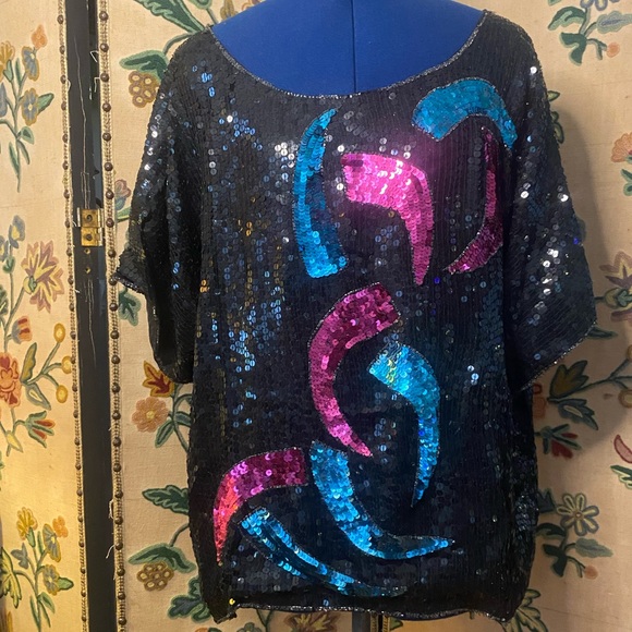 Vintage | Tops | Vintage Cee Cee 8s Silk Sequin And Beaded Black ...